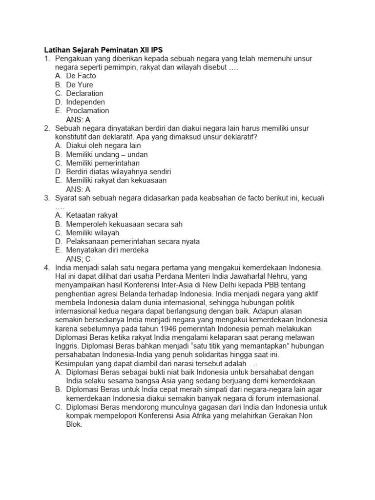 Latihan Sejarah Peminatan Xii Ips 2 | PDF