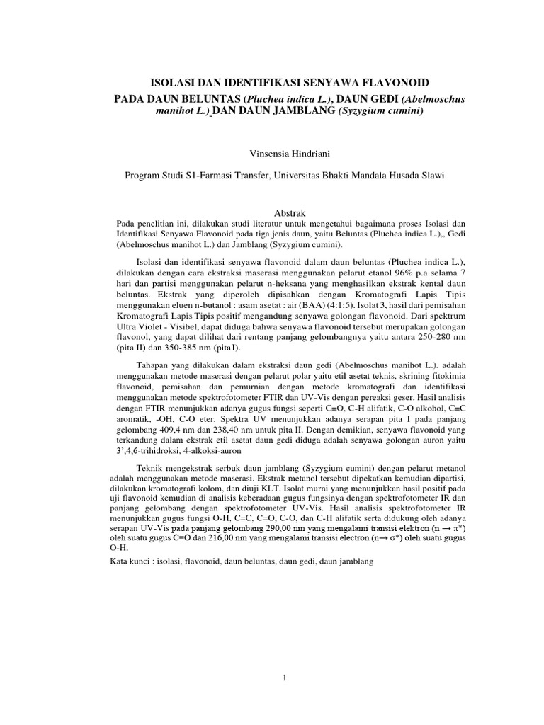 Hindriani v --Isolasi Dan Identifikasi Senyawa Flavonoid Pd Daun Beluntas Daun Gedi Dan Daun ...