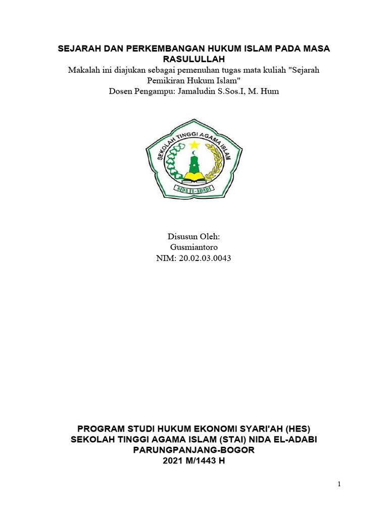 D5e3e Sejarah Dan Perkembangan Hukum Islam Pada Masa Rasulullah 1 | PDF ...