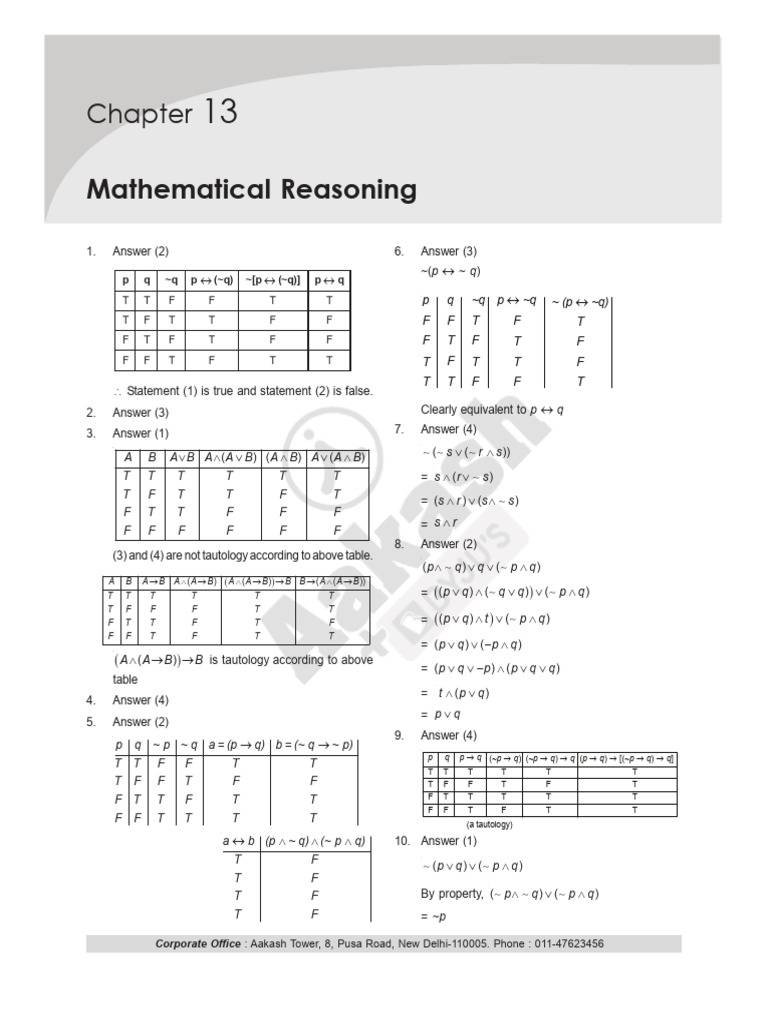 M Sol Ch-13 Mathematical Reasoning | PDF | Semiotics | Interpretation (Philosophy)