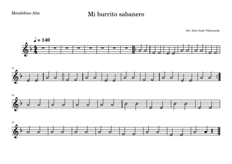 Mi Burrito Sabanero-Metalófono Alto | PDF