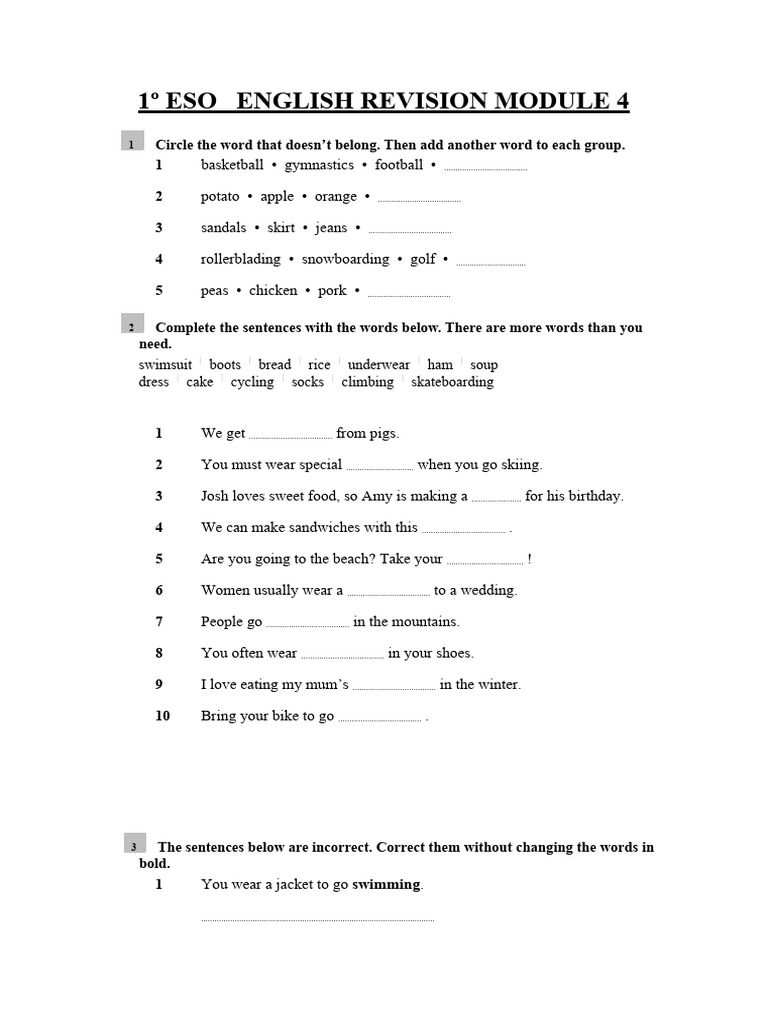 1º ESO ENGLISH REVISION MODULE 4 | PDF