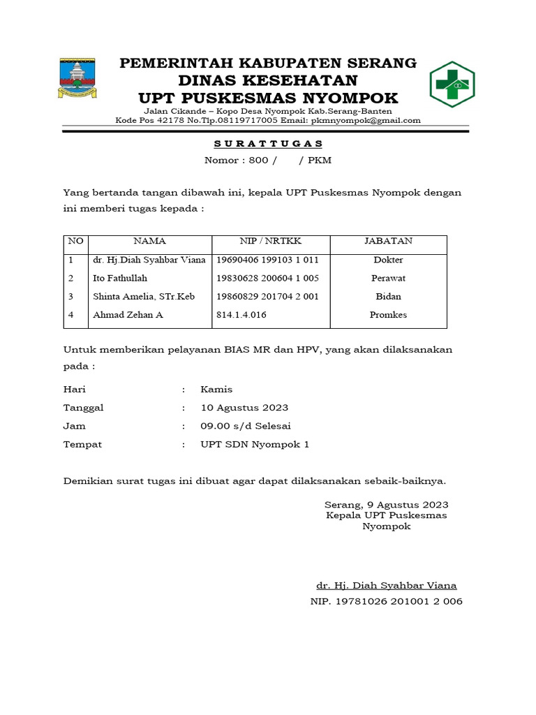 Surat Tugas BIAS MR Dan HPV Tahun 2023 | PDF