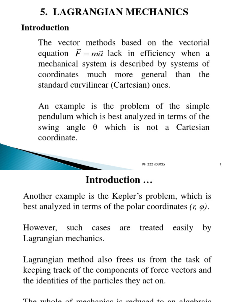 5 Lagrangian Mechanics | Download Free PDF | Lagrangian Mechanics | Hamiltonian Mechanics