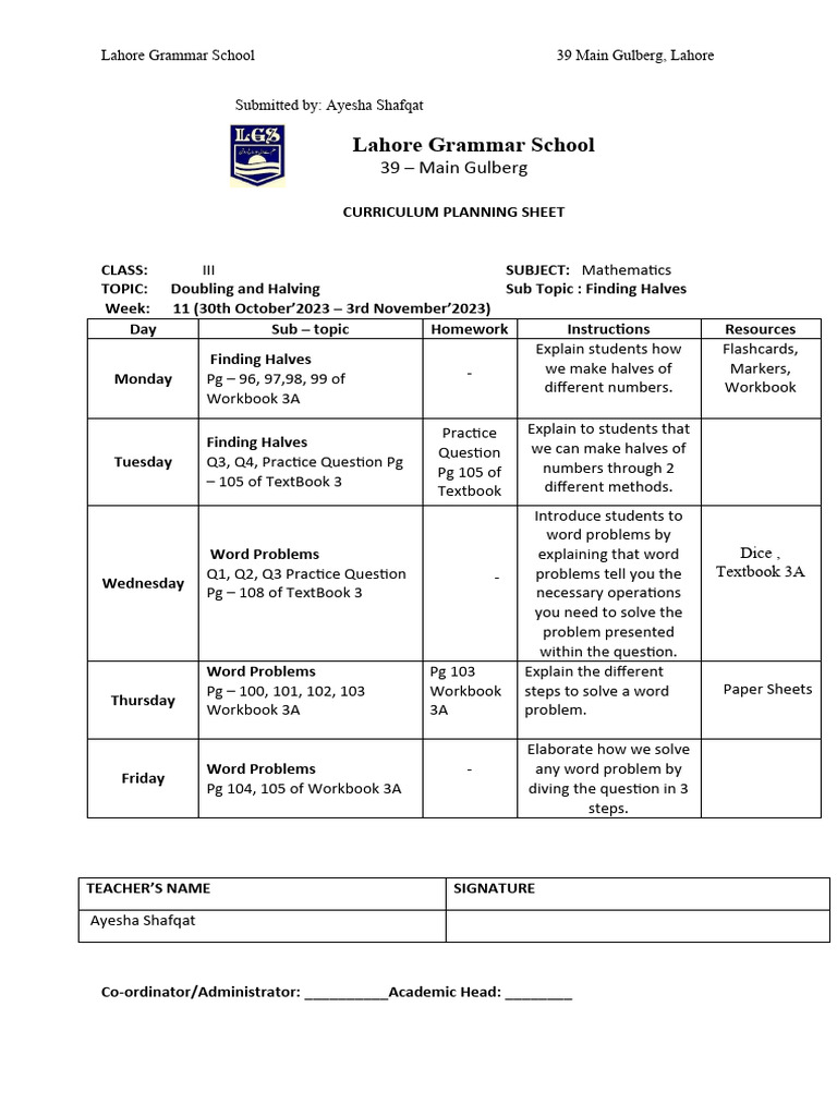 Week 11 Halves Lesson Plan | PDF | Mathematics | Lesson Plan