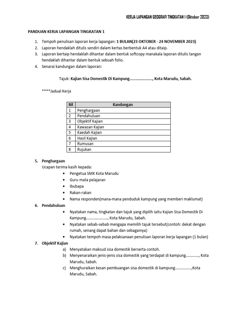 Panduan Kerja Lapangan Tingkatan 1 | PDF