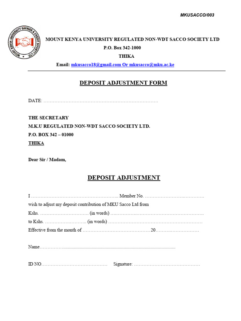 Deposit Adjustment Form | PDF