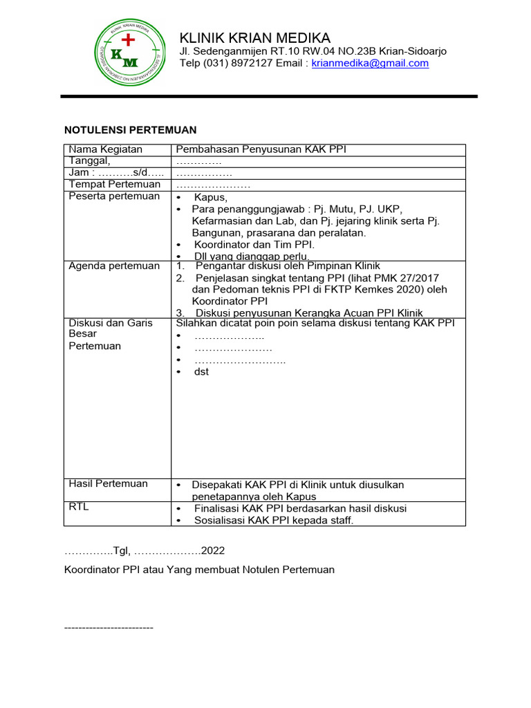 Penyusunan KAK PPI Klinik | PDF