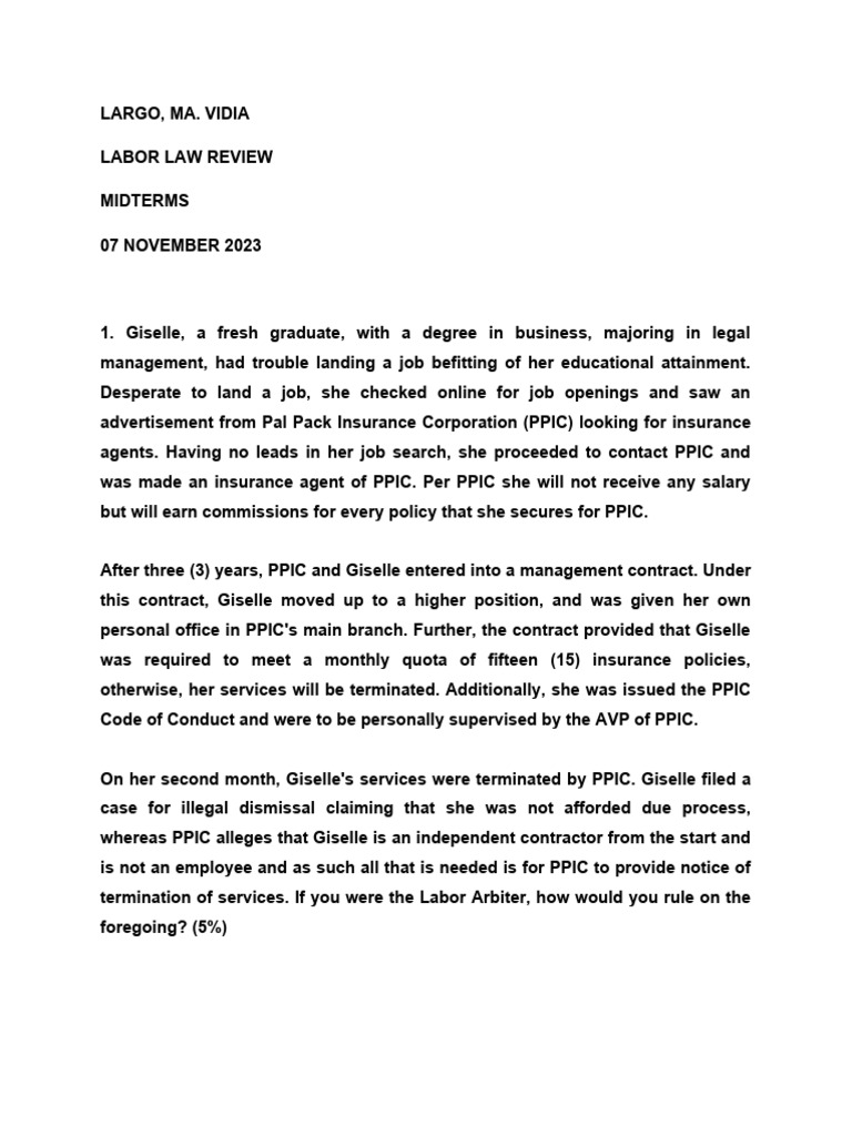 Largo, Ma. Vidia - Labor Law Review Midterms | PDF | Cost Of Living ...
