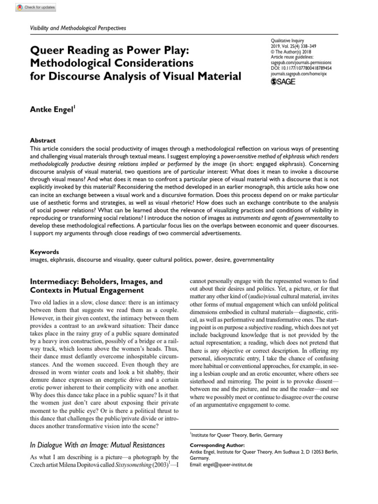 Engel 2018 Queer Reading As Power Play Methodological Considerations For Discourse Analysis of ...