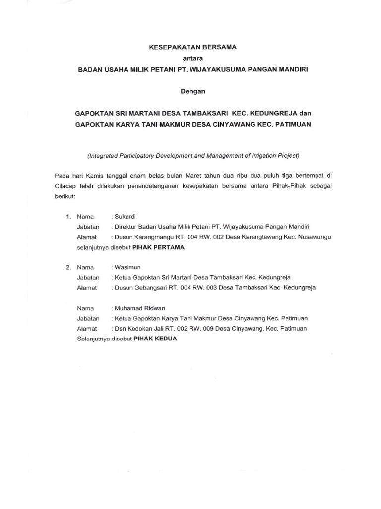 Mo BUMP Dengan Gapoktan Sri Martani Dan Karya Tani Makmur - Cilacap | PDF