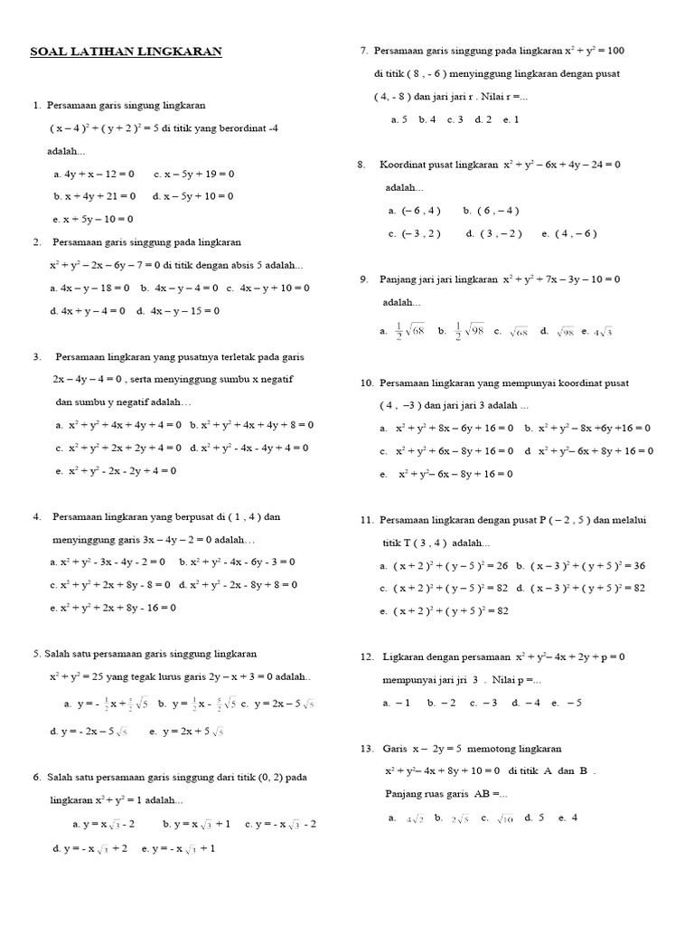 Soal Latihan Lingkaran MTK SMA | PDF | Metode & Bahan Ajar