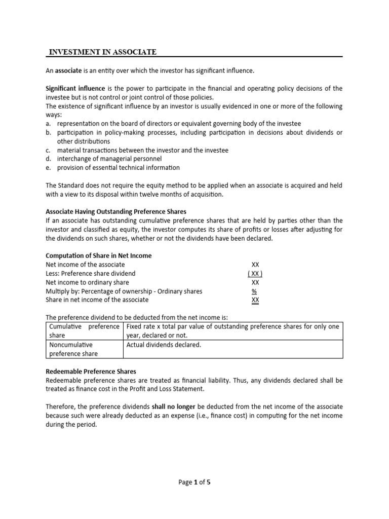 Investment in Associates Explained | PDF | Investing | Preferred Stock
