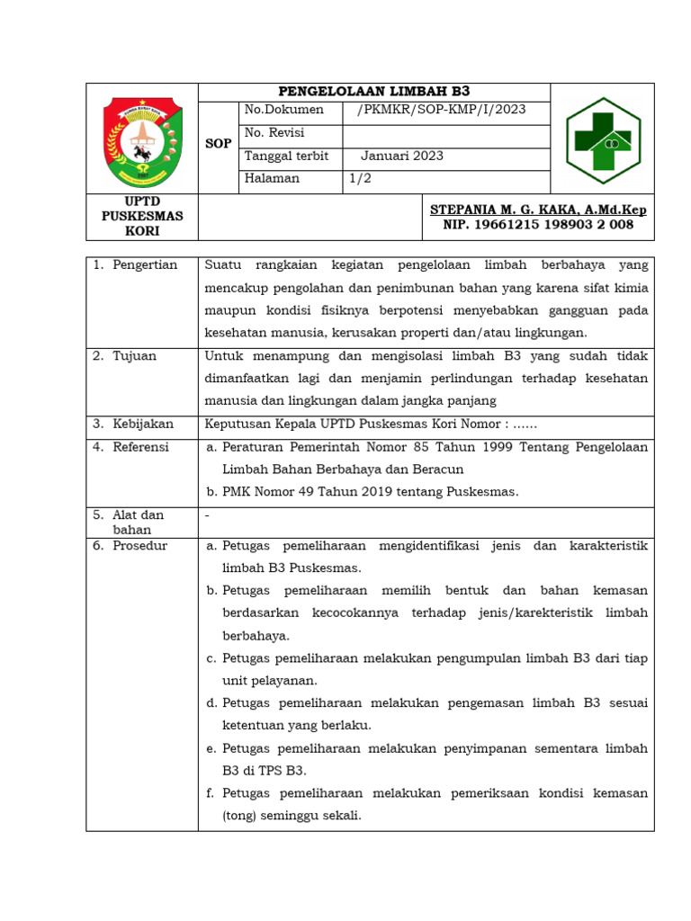 Sop Pengelolaan Limbah B3 | PDF