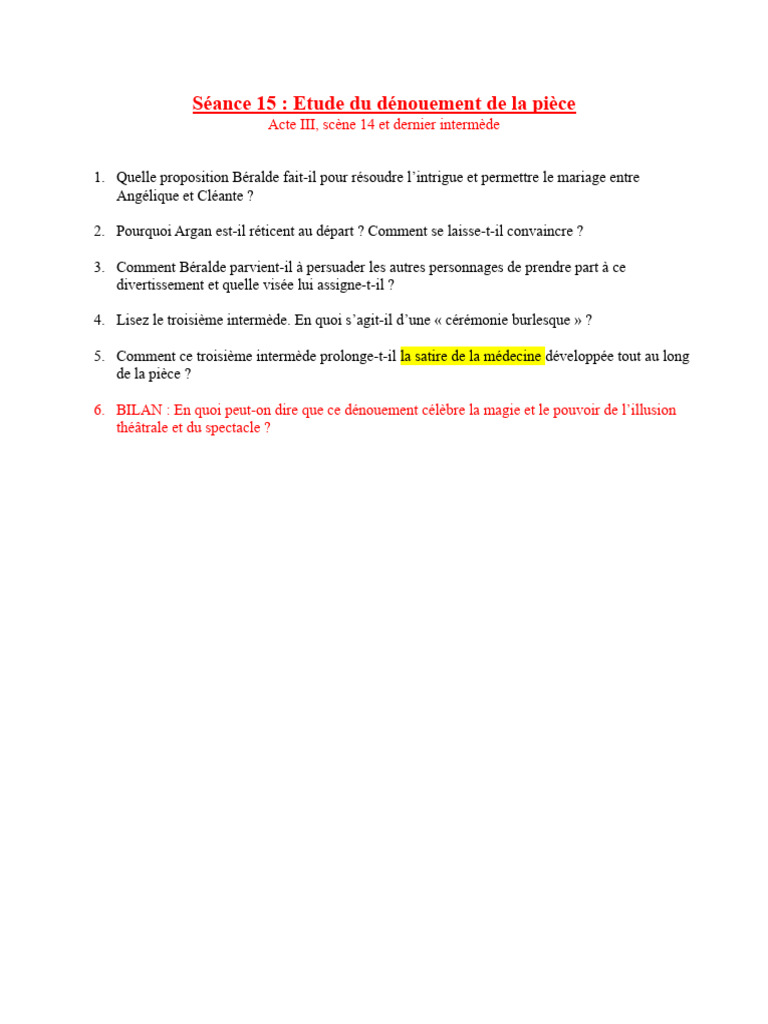 Etude Du Dénouement | PDF | Comédie | Molière