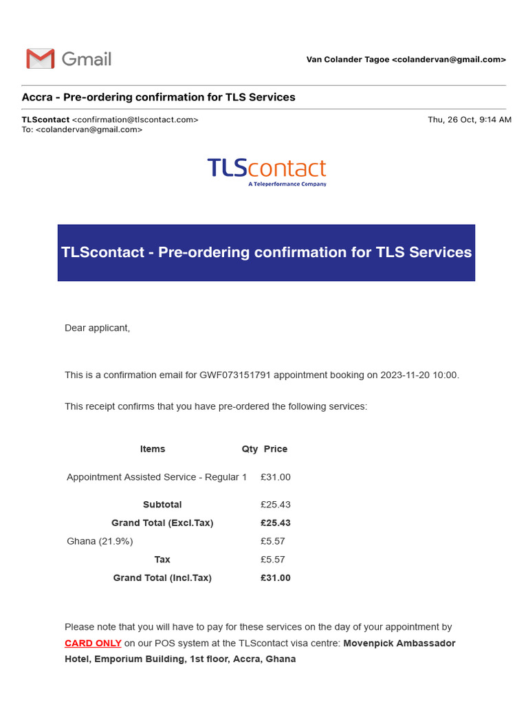 Visa Appointment Confirmation | PDF