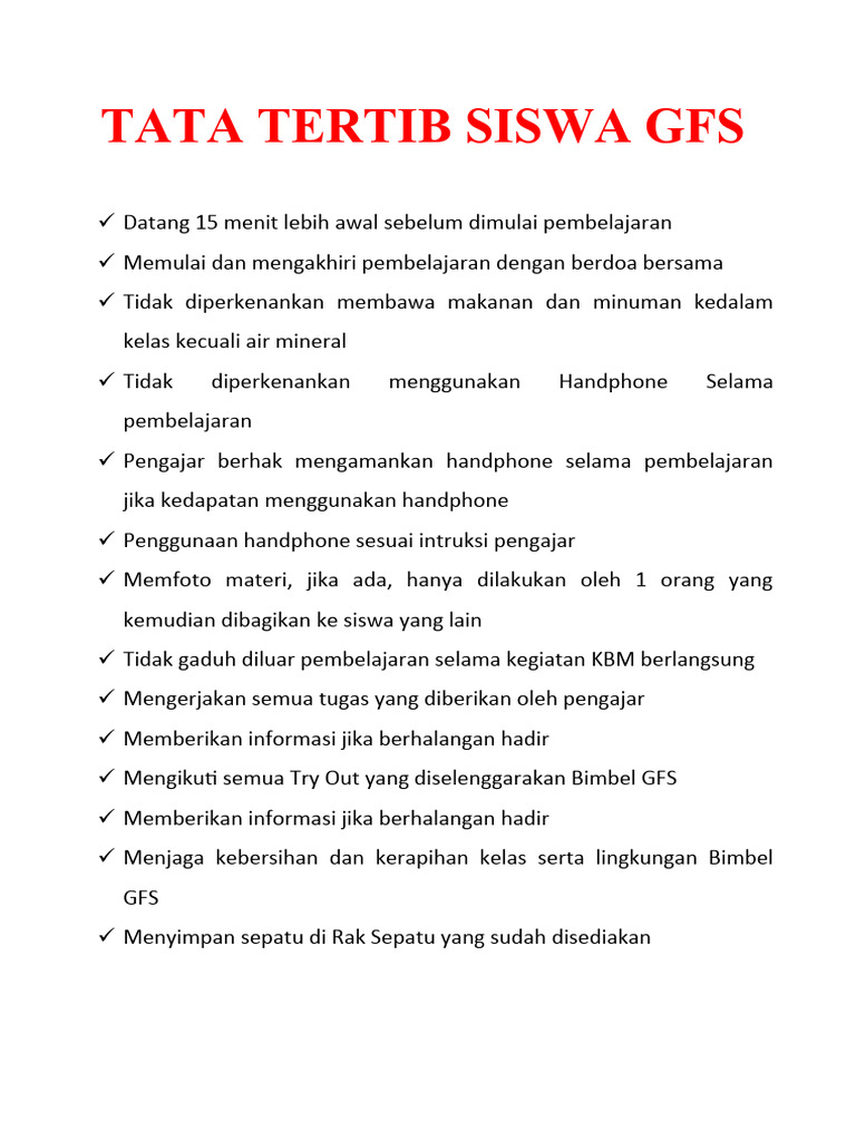 Tata Tertib Siswa Gfs | PDF