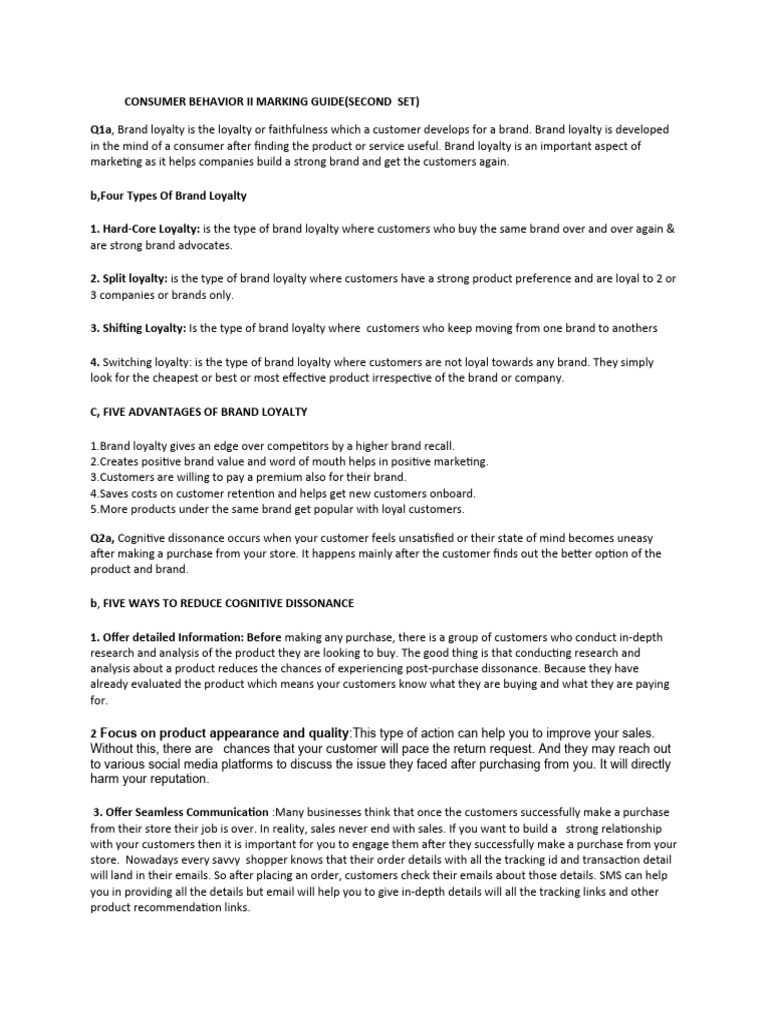 Consumer Behavior II Marking Guide (2nd) | PDF | Id | Consumer Behaviour