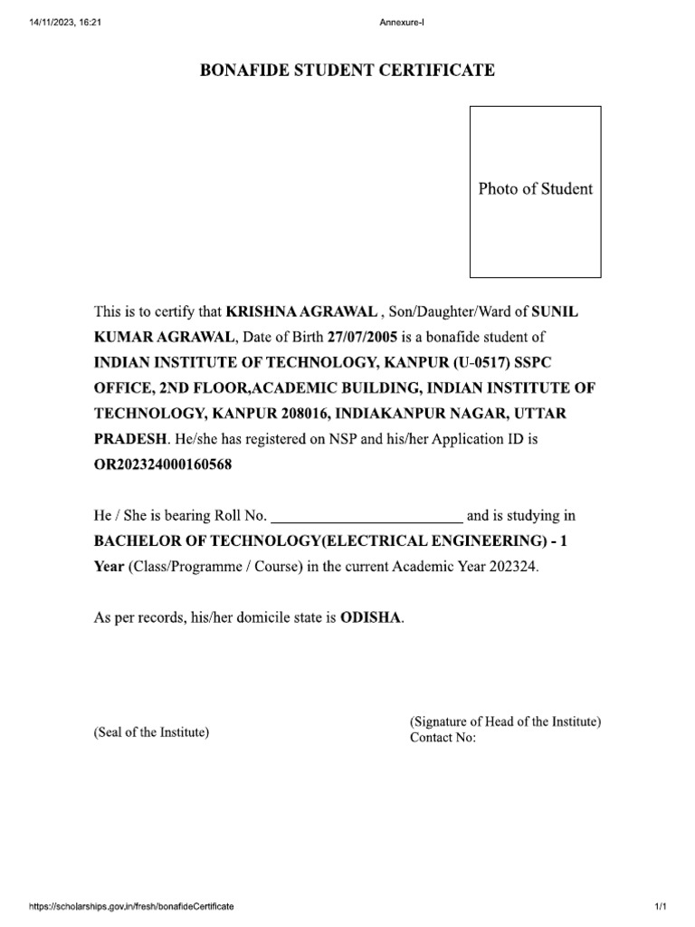 Bonafide Certificate Format | PDF