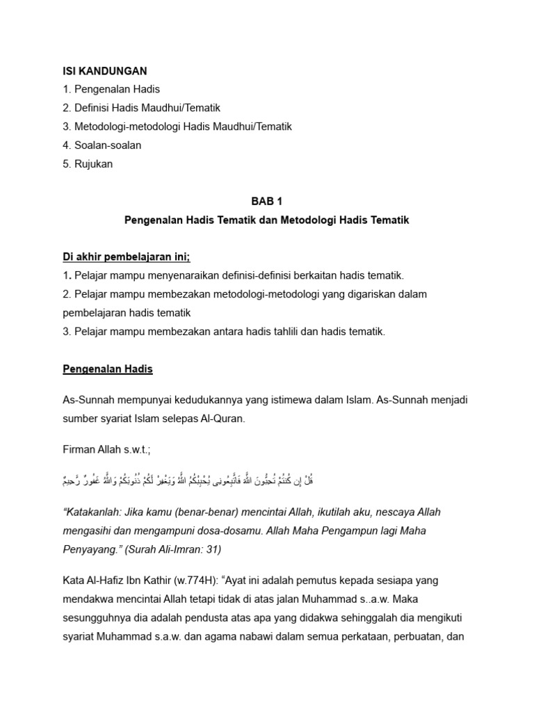 Memahami Hadis Tematik dan Metodologi | PDF
