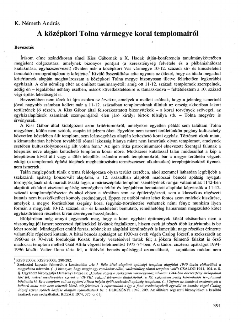 A Kozepkori Tolna Varmegye Korai Templom | PDF