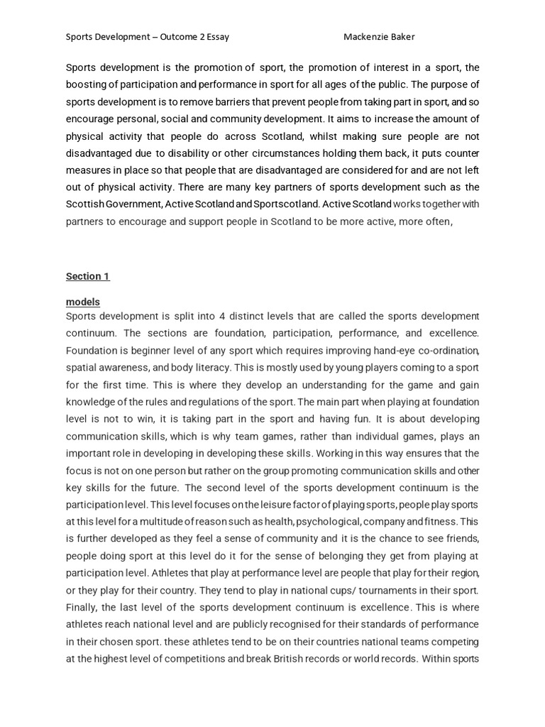 Sports Development Essay Finished | PDF | Sports | Disability