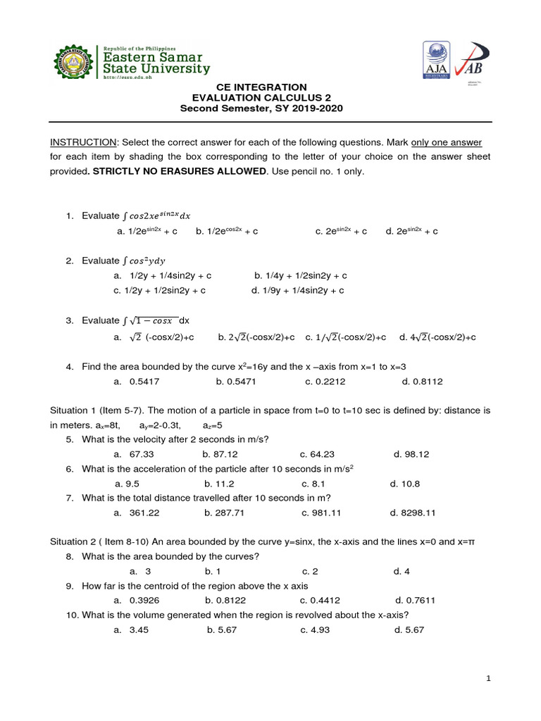 Calculus 2 Pdf Area Cartesian Coordinate System