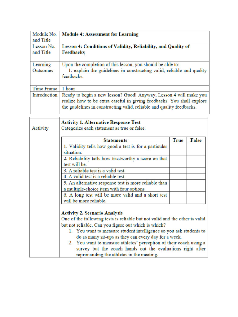 M4L4Conditions of Validity Reliability and Quality of | PDF ...