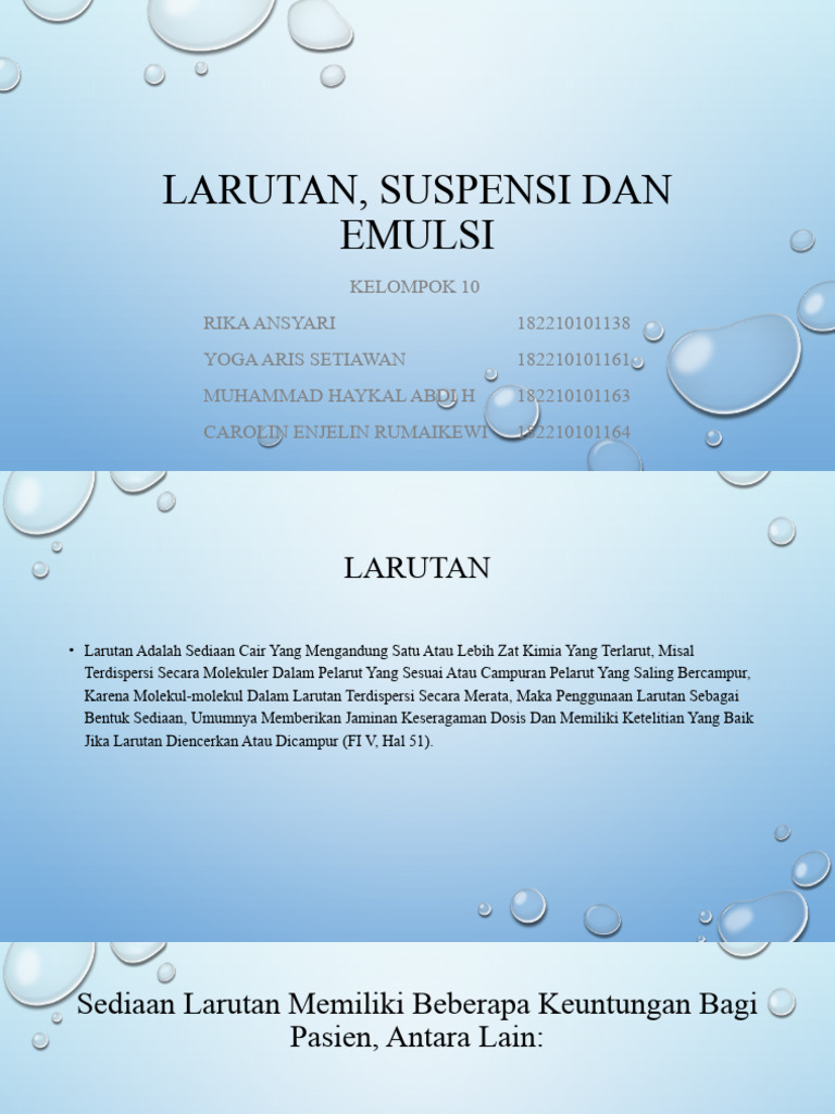 Larutan, Suspensi Dan Emulsi | PDF | Pengembangan Diri | Kesehatan Holistik