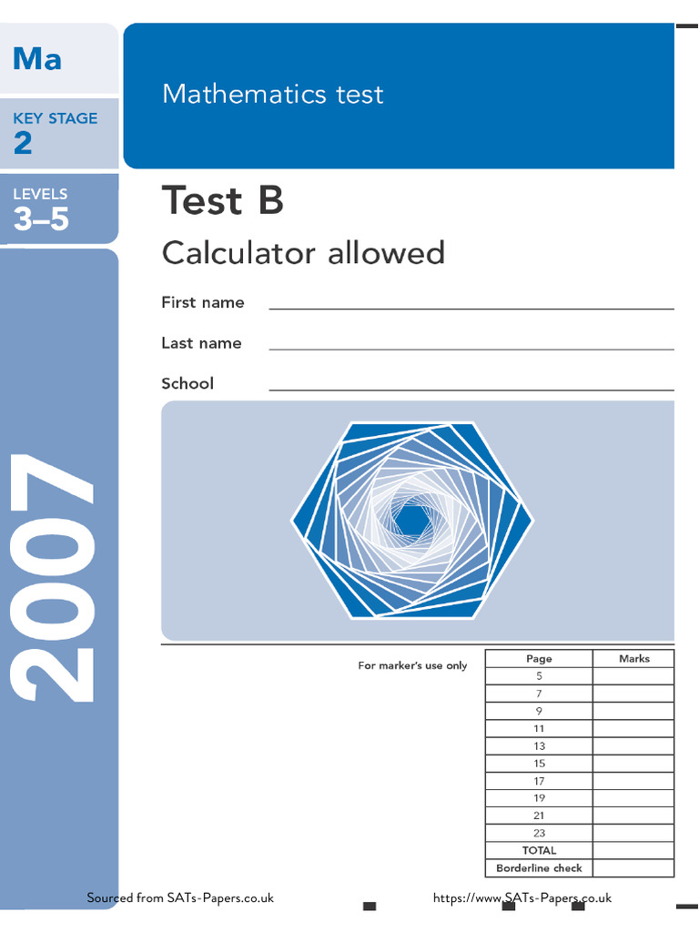 Ks2 Mathematics 2007 Test b | PDF | United Kingdom | Qualifications