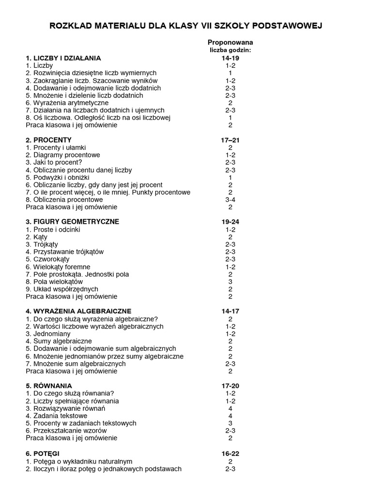 Rozklad Materialu Klasa 7 PDF | PDF
