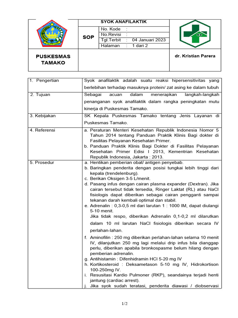 Sop Syok Anafilaktik | PDF | Pengembangan Diri | Sains & Matematika