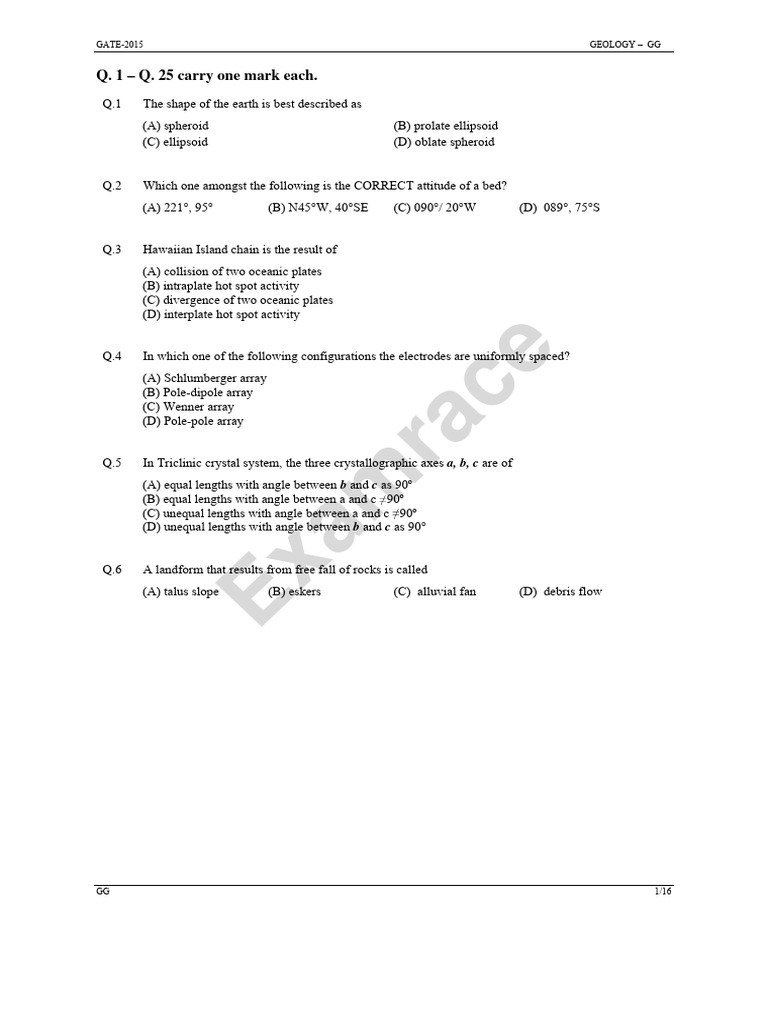 GATE Geology Paper 2015 | PDF | Minerals | Fault (Geology)