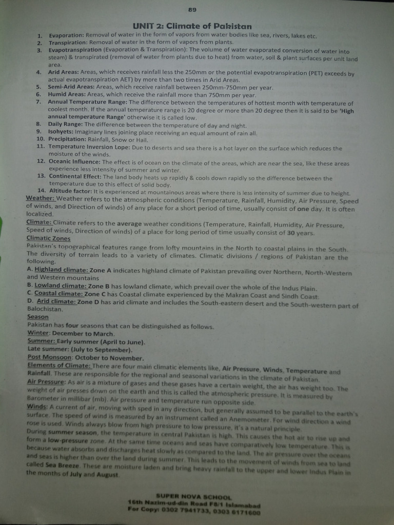 Geography Unit 2 Climate of Pakistan | PDF | Precipitation | Rain