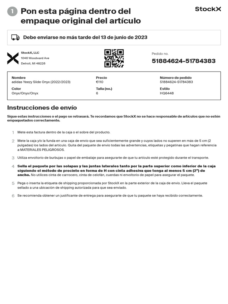 Instrucciones de envío Yeezy Slide Onyx | PDF