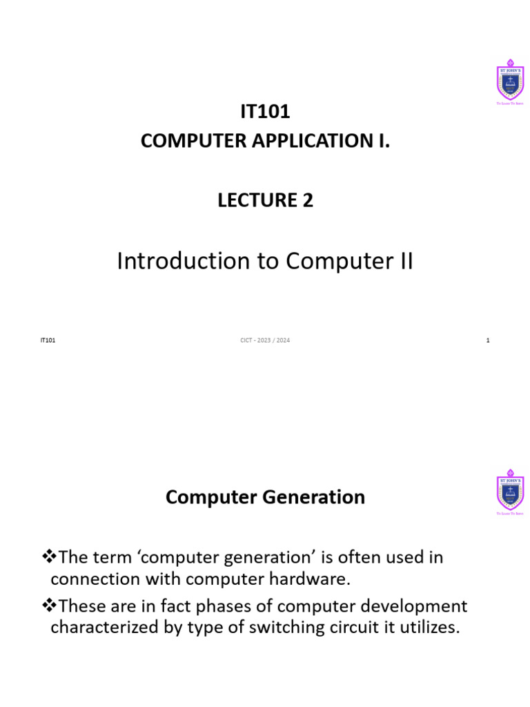 IT101 Lecture 02 Introduction To Computer II | PDF | Window (Computing) | Operating System