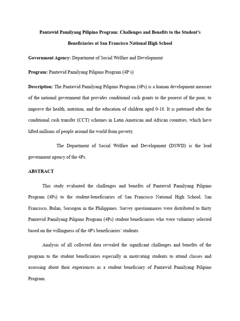 Pantawid Pamilyang Pilipino Program | PDF | Welfare | Poverty