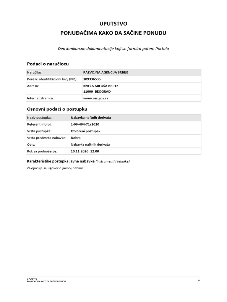 Uputstvo Ponudacima Kako Da Sacine Ponudu | PDF