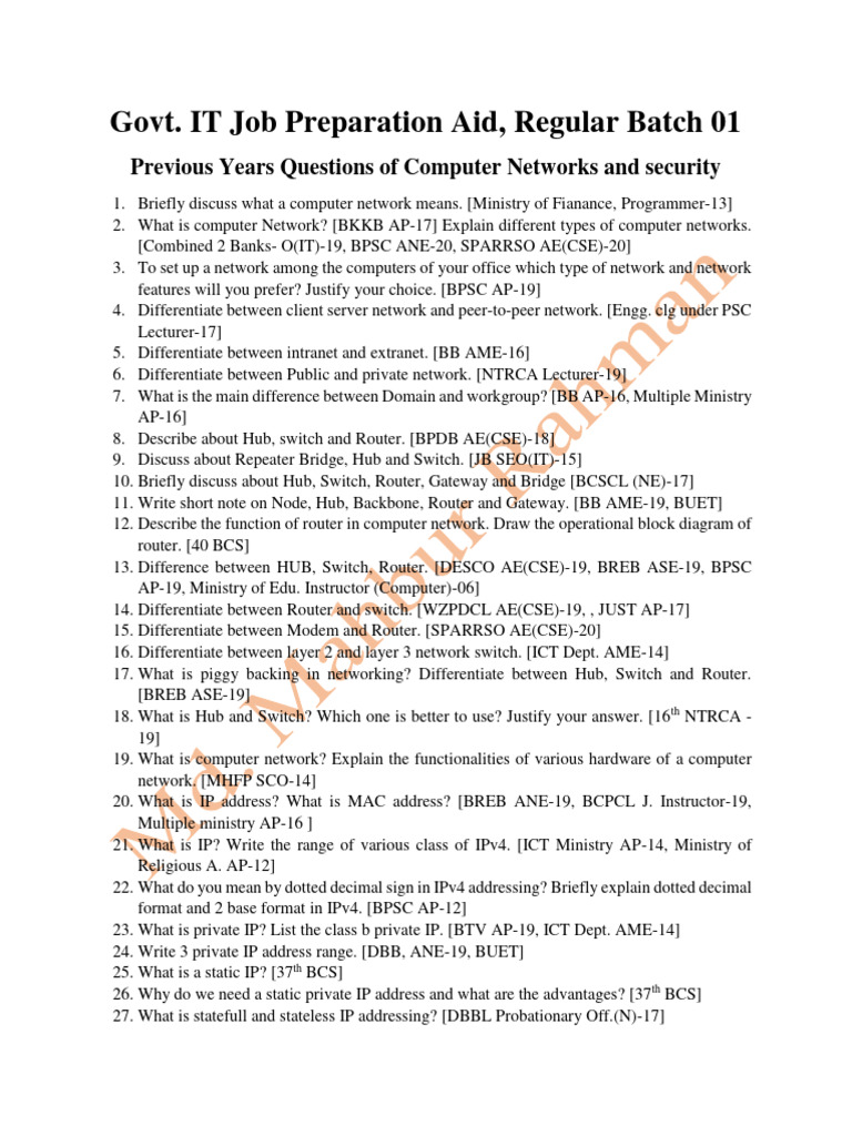 Computer Networks Security Questions | PDF | Ip Address | Computer Network