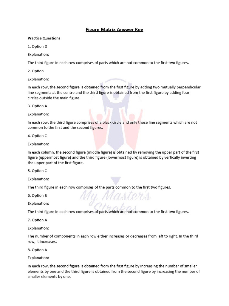 NVR Figure Matrix Answer Key | PDF | Matrix (Mathematics) | Euclidean ...