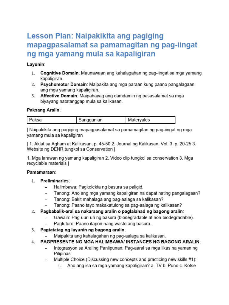 Naipakikita Ang Pagiging Mapagpasalamat Sa Pamamagitan NG Pag-Iingat NG Mga Yamang Mula Sa ...