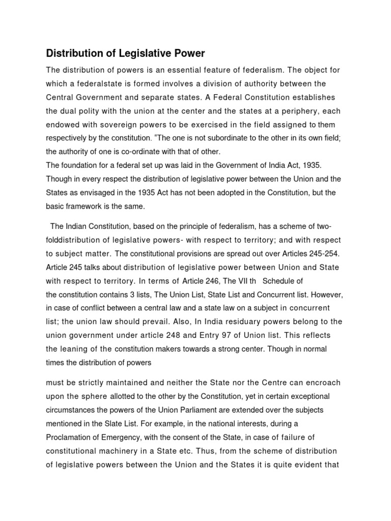 Distribution of Legislative Power | PDF | Constitution | Political Science