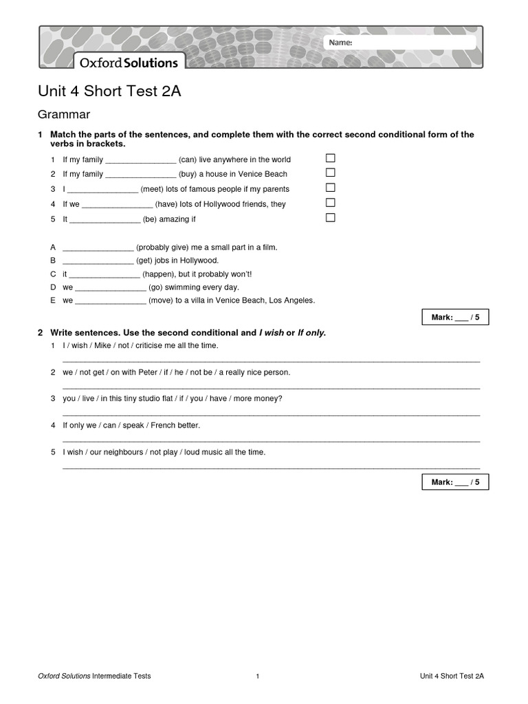 Oxford Solutions Intermediate U4 Short Test 2A | PDF | Language ...