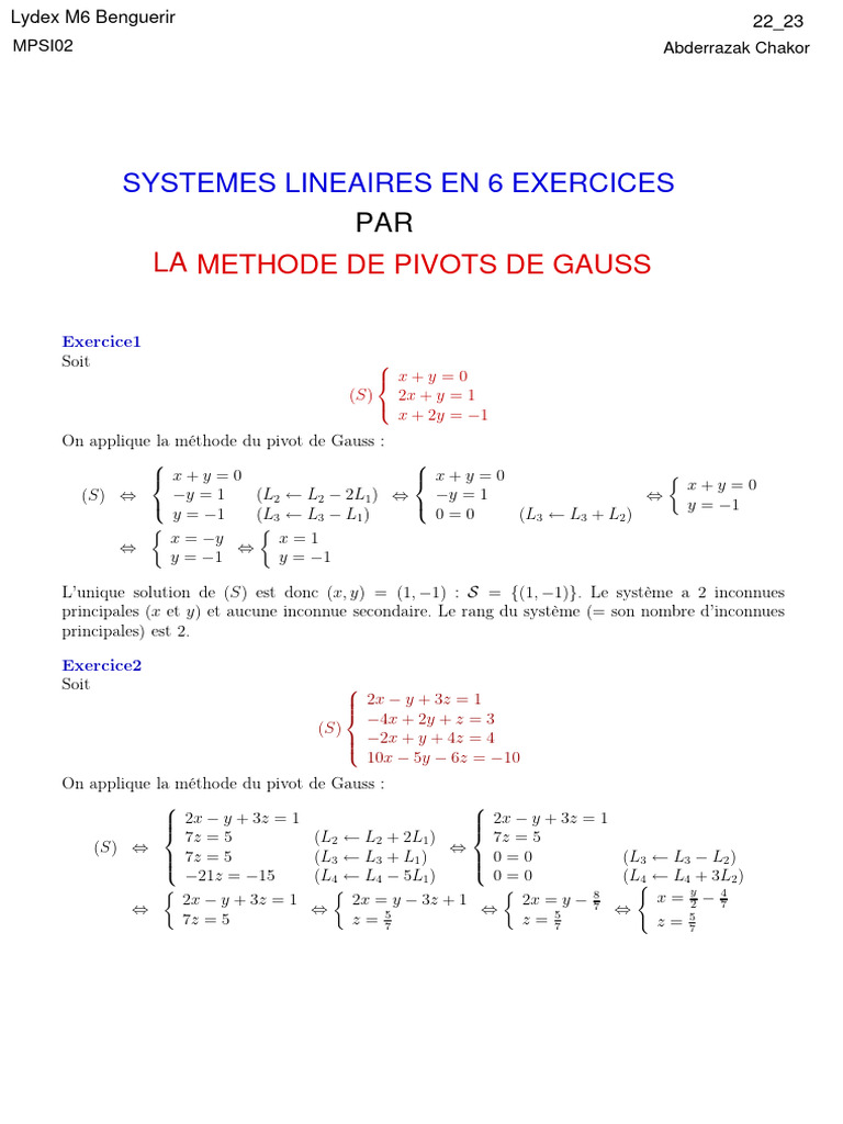 $systemes Lineaires en Exercices | PDF | Analyse mathématique | Objets ...