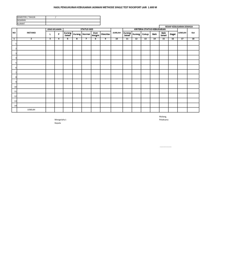 Form Kebugaran Dewasa (Rekap) | PDF