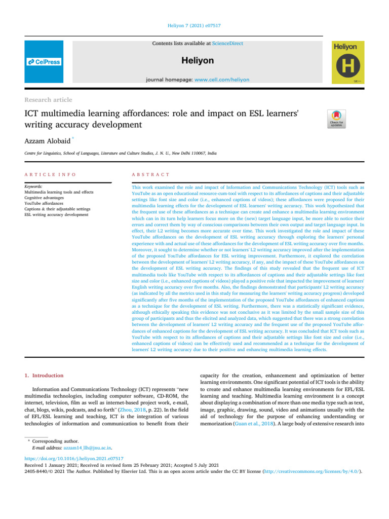 1. ICT multimedia learning affordances role and impact on ESL learners writing accuracy ...