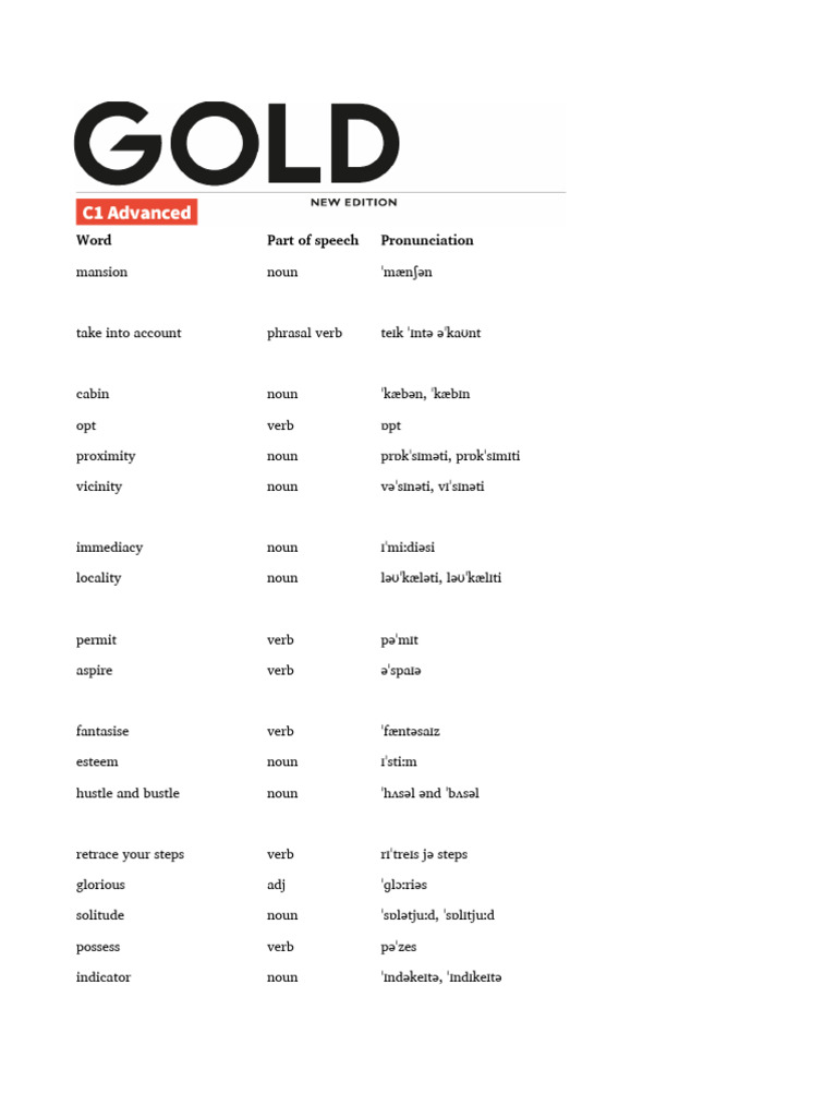 Gold C1 Advanced Wordlist | PDF