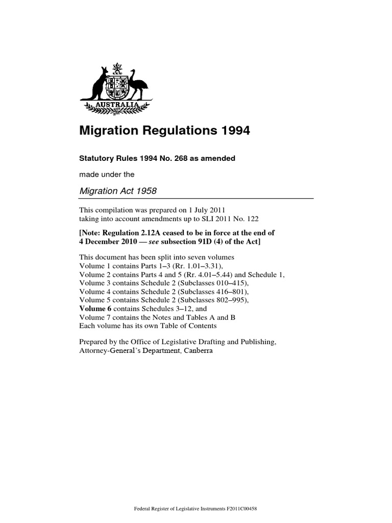 Migration Regulations 1994 Overview | PDF | Travel Visa | Australia