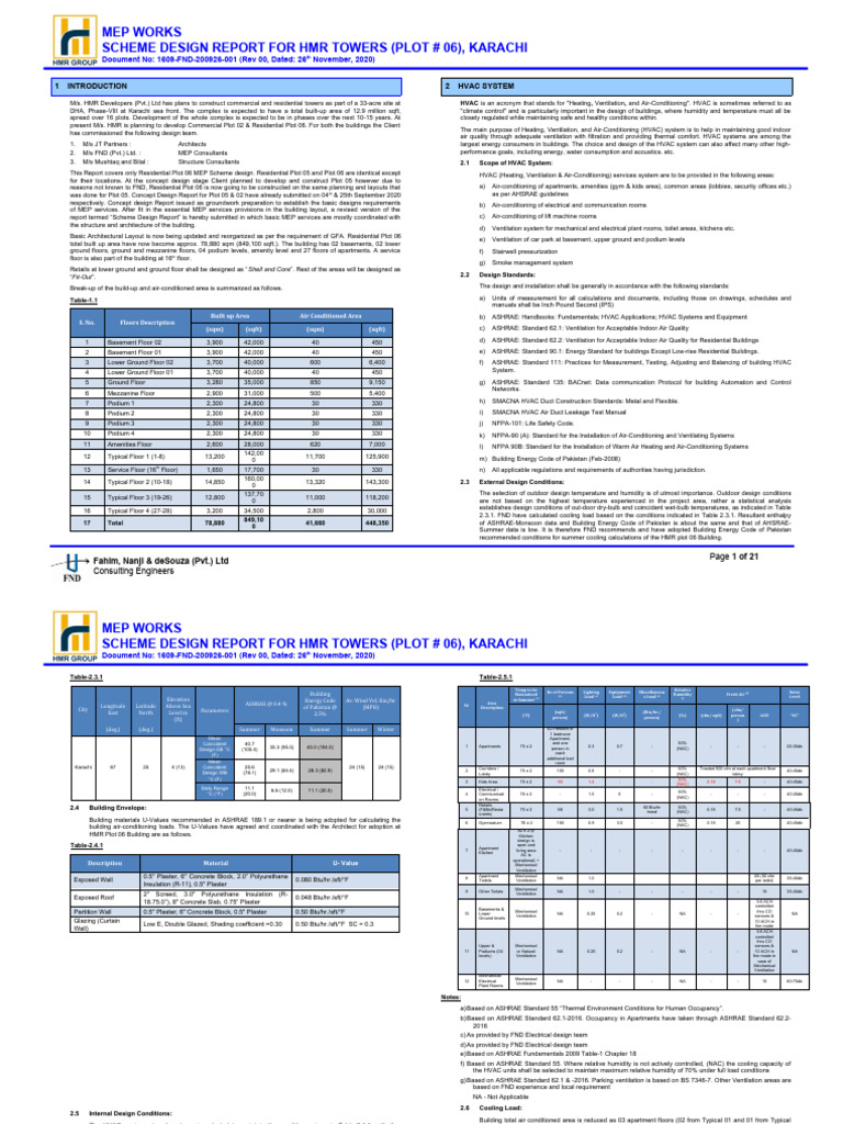 Mep Works Scheme Design Report For HMR Towers (Plot # 06), Karachi | PDF | Air Conditioning ...