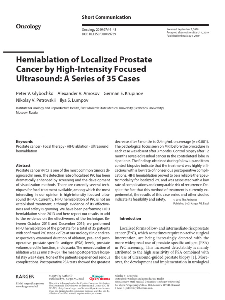 Hemiablation of Localized Prostate Cancer by High-Intensity Focused Ultrasound: A Series of 35 ...